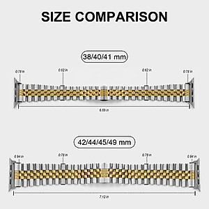 baozai Compatible with Apple Watch 41mm 40mm 38mm, Solid Stainless Steel iWatch Band Replacement for Apple Watch Series 9/8/7/6/5/4/3/2/1/SE for Women, Silver/Gold, 41mm/40mm/38mm