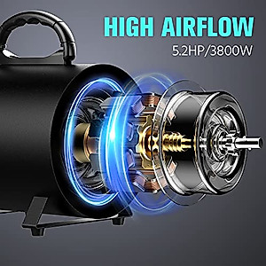 Pet Dryer, 5.2HP/3800W Pet Grooming Dryer with Adjustable Speed and Temperature Control Dog Blow Dryer, Pet Hair Dryer with 3 Nozzle