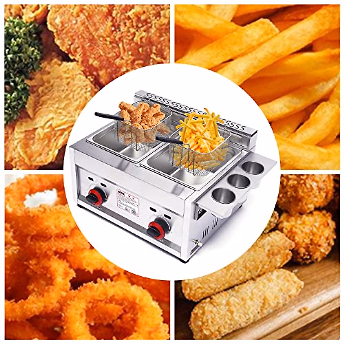 6L*2Commercial Stainless Deep Fryer,Counter top gas fryer,double tank electric fryer with basket,for restaurants, gourmet stores, family gatherings