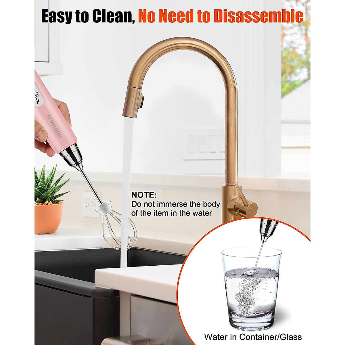Milk Frother Handheld, USB Type-C Rechargeable Electric Whisk 3 Speed Adjustable, Coffee Frother Wand with 3 Stainless Whisks, Drink Mixer Blender for Latte Cappuccino Matcha Egg