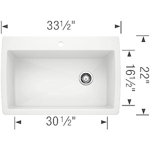 BLANCO, White 440195 DIAMOND SILGRANIT Super Single Drop-In or Undermount Kitchen Sink, 33.5" X 22"