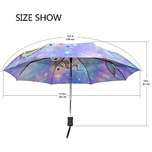 Wamika Cute Mermaid Unicorn Auto Umbrella Open Close Shining Stars Galaxy Umbrellas Windproof Travel Umbrella Lightweight Compact Parasol Umbrellas Sun & Rain