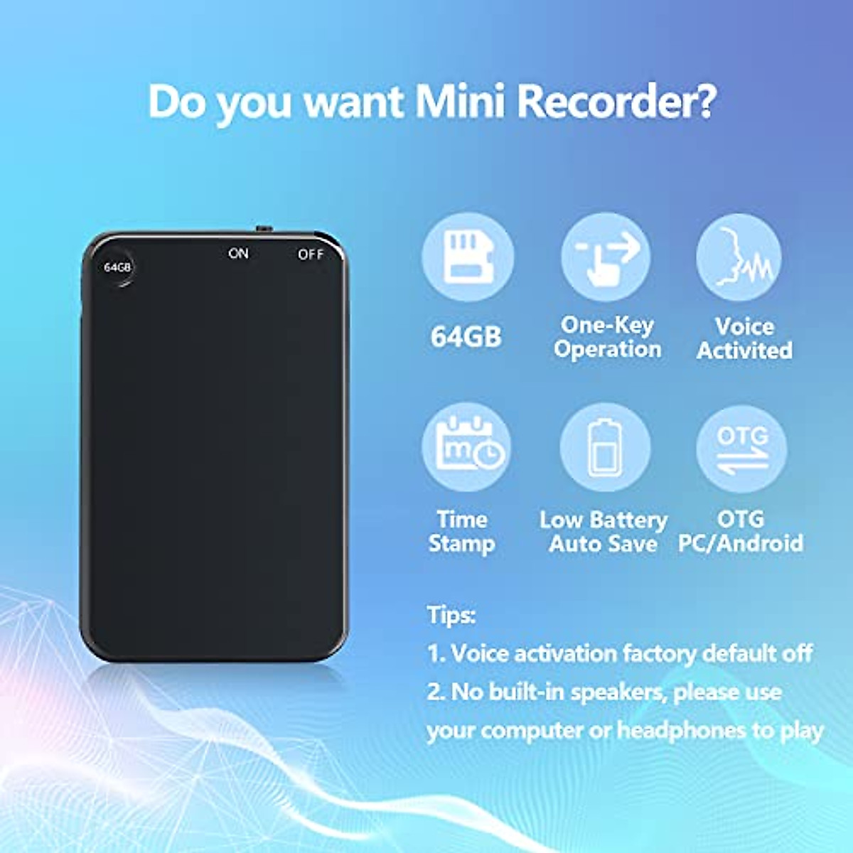 64GB Voice Recorder, Telele Voice Activated Recorder with 40 Hours Battery Time and 750 Hours Recording Capacity, Small Audio Recorder for Lecture, Meeting, Interview and More