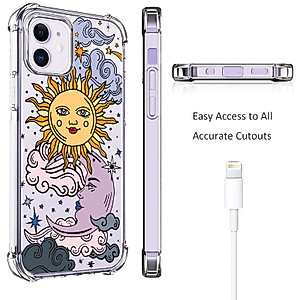 HEYORUN Sun Moon Design Clear Case Compatible for iPhone 12 Pro and iPhone 12, Star Cloud Girls and Women Back Case Cover, Cute Cartoons Transparent Soft TPU Bumper Shockproof Protective Phone Case