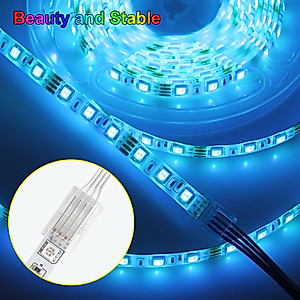 RGBZONE 𝟰 𝗣𝗶𝗻 𝟭𝟬𝗺𝗺 𝗟𝗘𝗗 𝗦𝘁𝗿𝗶𝗽 𝗖𝗼𝗻𝗻𝗲𝗰𝘁𝗼𝗿 𝗞𝗶𝘁 32.8ft 4 Pin RGB Extension Wire and 5 Pcs 4 Pin LED Strip to Wire Connectors for 10mm IP20/IP65 5050 3528 SMD RGB LED Strip Light