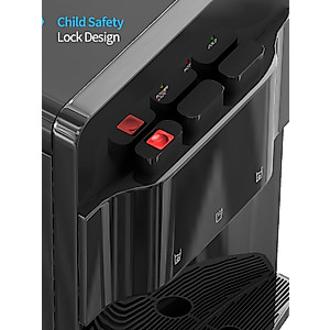Tabu Hot & Cold Water Cooler Dispenser, Bottom Loading Holds 3 or 5 Gallon Bottle, with Anti-Scalding Design, Storage Cabinet and Child Safety Lock for Home, Office Use (Black)