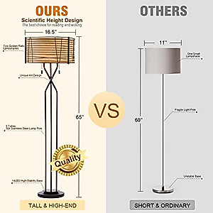 Floor Lamps for Living Room with Double Drum Shade - Farmhouse Industrial Standing Lamp, 65" Tall Rustic Bronze Woven Iron Metal Burlap Fabric Shade Mid Century Modern Reading Light for Bedroom Office