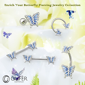 OUFER Butterfly Belly Button Rings, 14G 316L Surgical Steel Navel Piercing Jewelry, Navel Ring Barbell for Women