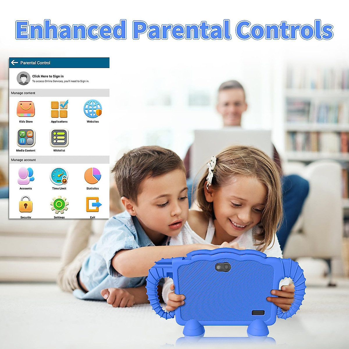 Aigopad Kids Tablet, 7 inch Android Tablet for Kids 3GB RAM 32GB ROM 128GB Expand Toddler Tablets with Shockproof Case, Bluetooth, GMS, WiFi, Parental Control, Dual Camera (Teal)