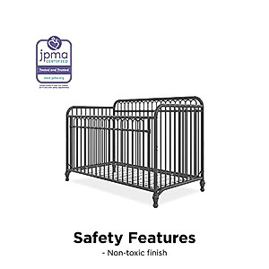 Little Seeds Raven 3-in-1 Convertible Metal Crib, JMPA Certified, Gray