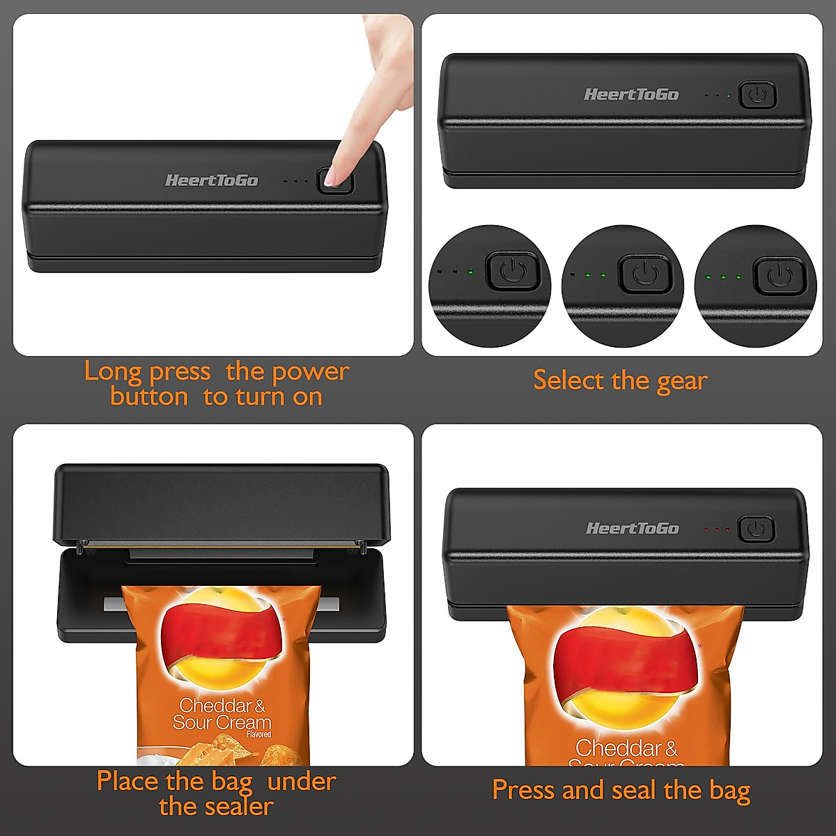 HEERTTOGO Heating Sealer, Mini Sealer Machine Rechargeable 3000mAh, Heating Quick Sealer for Food Bag, Chips and Snacks Bags Freshness, Portable item for Kitchen, Picnic, Gift for Family, Friends