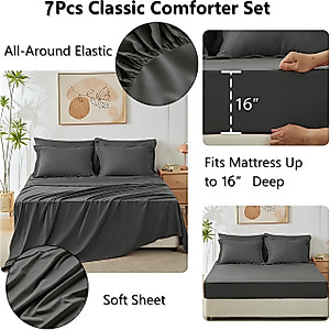 Sleepdown Bed in a Bag Twin Comforter Set with Sheets - 5 Piece, All Season Kids Twin Bedding Sets with Comforter Set for Girls and Boys, Flat Sheet, Fitted Sheet, Pillowcase & Sham (Dark Gray, Twin)