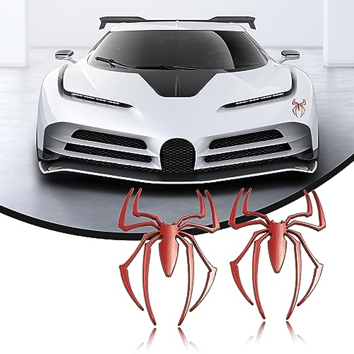 Fogfar 2 PCS Car Stere Sticker, 2.6In x 2.9In Metal Spider Car Sticker, Anti-Scratch Personalized Decoration Applique, Universal for Most Cars, Walls, Mirror Decoration (Red)