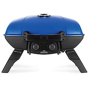 Napoleon TravelQ 285 Portable Gas BBQ Grill, Propane, Blue Lid - TQ285-BL-1 – Two Burners, Cast Iron Cooking Grids, Ideal for Camping & Tailgating