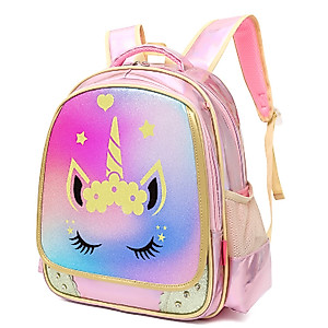 Moonmo Kids Backpack Girls School Backpack School Bag with Lunch Box Backpack for Girls for Elementary Preschool Bookbag (Pink Unicorn)