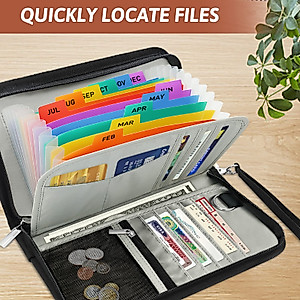 Nordun 13 Pockets Receipt Coupon Organizer with Card Holder, Mini Expandable Ticket Storage & Card Case with Labels,Check/Bill/Invoice/Cash Sorter Wallet,for Home, Purse