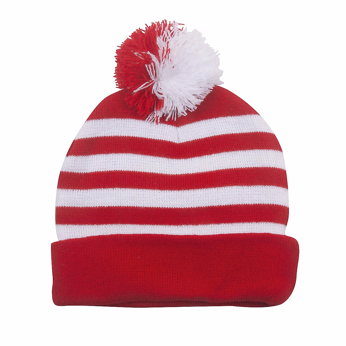 TOP HEADWEAR Striped Long Beanie w/Pom Red White Hat