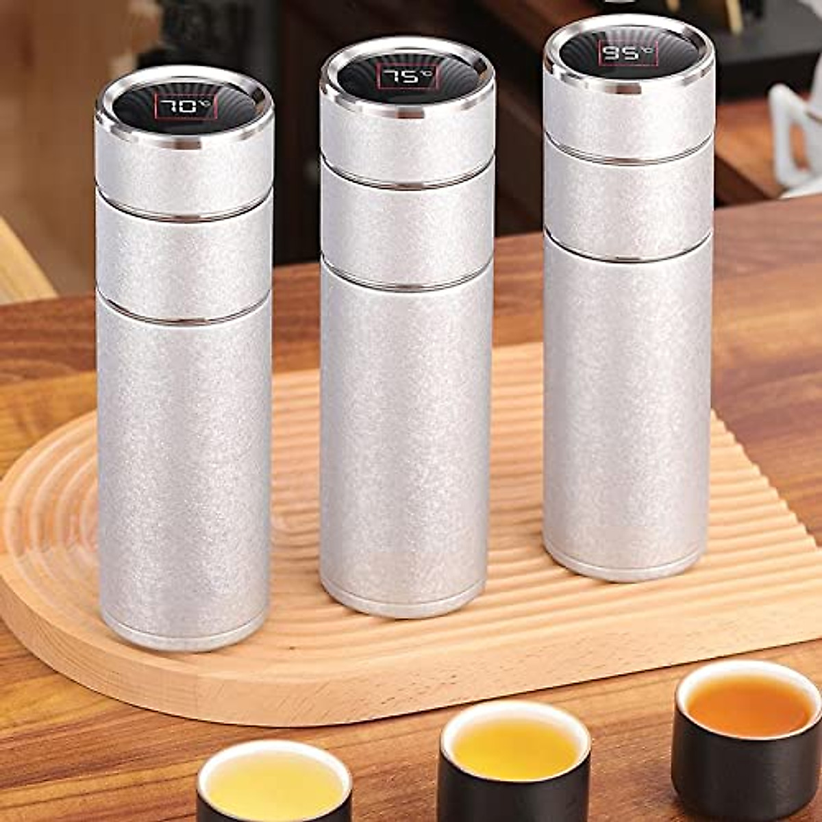 MMLLZEL Ceramic Liner Tea Thermos Bottle Separated Cup Smart Temperature Display Separates and Water
