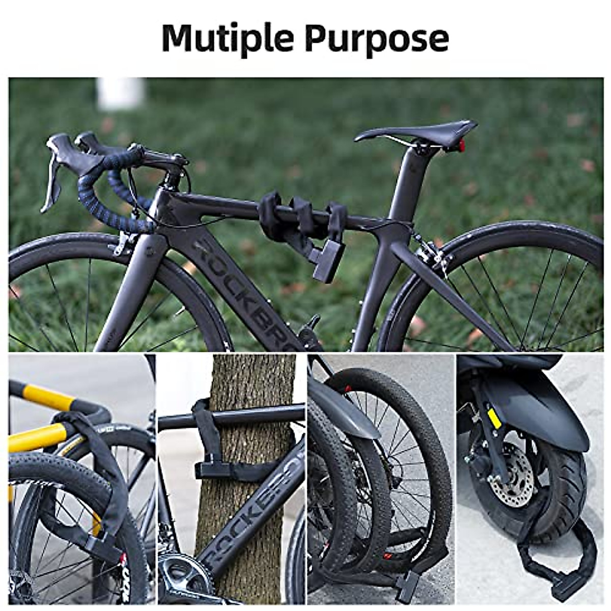 ROCKBROS Bike Chain Lock 3.18ft Heavy Duty Motorcycle Chain Locks 8mm Thick Anti-Theft Security Bicycle Lock with 2 Keys for Mountain Road Electric Bike, Motorcycles, Scooter, Door, Gates