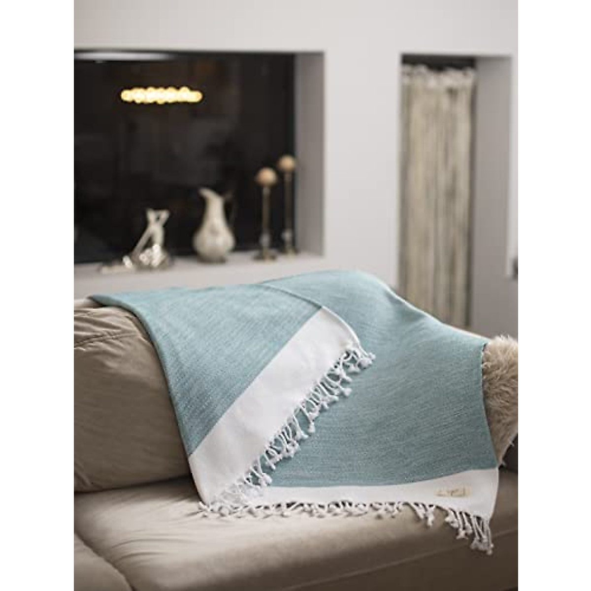 Smyrna Original Turkish Throw Blanket Orientina Series | 100% Cotton, 50 x 60 Inches | Vintage Boho Throw Blankets for Couch, Sofa, Farmhouse and Home Decor | Lightweight and Super Soft (Petrol)