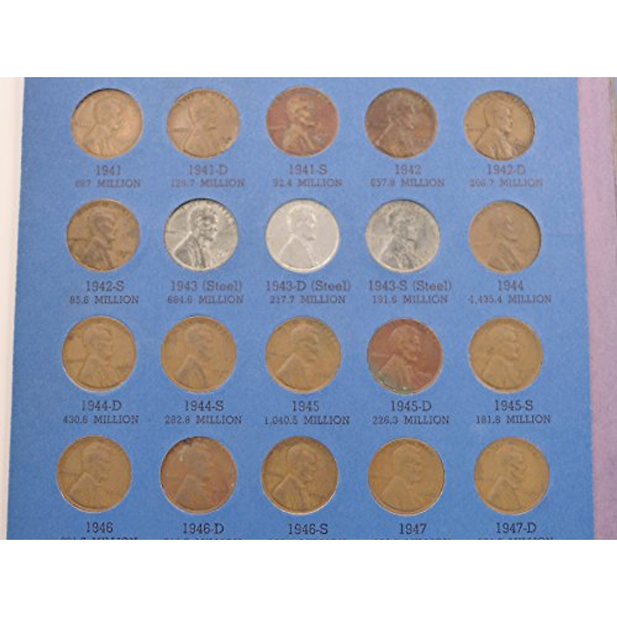 Lincoln Cents Varies 1941 to 1958-D Lincoln Wheat Cents in Whitman Folder Average Circulated Various Grades