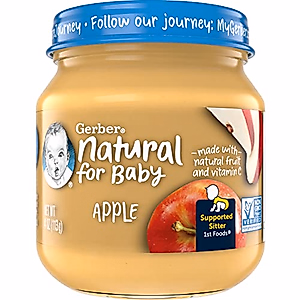 Gerber Natural for Baby 1st Foods Baby Food Jar, Apple, Made with Natural Fruit & Vitamin C, Non-GMO Pureed Baby Food, 4-Ounce Glass Jar (Pack of 10 Jars)