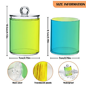 Blue Yellow Gradient 2 Pack Qtip Holder Organizer Dispenser Plastic Bathroom Jars Storage Containers with Lids Clear Bathroom Organizer Dispenser for Bathroom Accessories