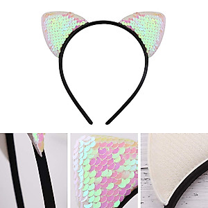 WXJ13 10 Pieces Cat Ears Headbands Reversible Sequins Headbands Hair Accessories for Girls and Women