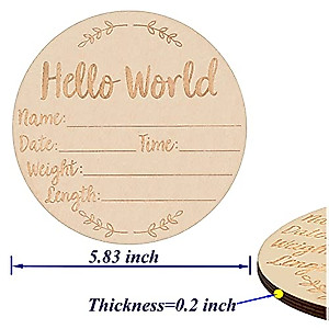 Atopxing Wooden Baby Announcement Sign,5.9 Inch Hello World Newborn Sign,Baby Birth Announcement Sign, Baby Name & Arrival announcements Board for Photo Prop Baby Shower Hospital Nursery Gift.