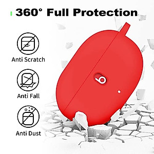 MOLOVA Silicone Case Cover for 2021 New Beats Studio Buds, Anti-Lost Shockproof Protective Case Cover for Beats Studio Bud with Keychain Easy Carrying Replacement Case with Carabiner（Red）