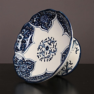 NTTNL Fruit Bowl Creative Blue and White Ceramic Fruit Plate Living Room Coffee Table Snack Dried Fruit Bowl Storage Plate Vegetable Salad Kitchen