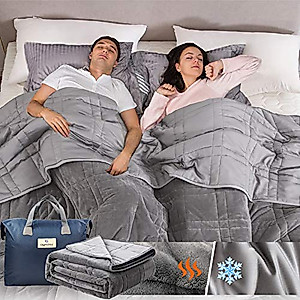 OMYSTYLE King Size Weighted Blanket 20lbs(88 ft ftx104 ft ft, Double-Sided), Reversible Weighted Blanket with Warm Short Plush and Cool Tencel Fabric for All Season Use - Carry Bag Included