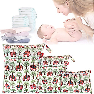Damero 3pcs Pack Wet Dry Bag for Cloth Diapers Daycare Organizer Bag, Elephants