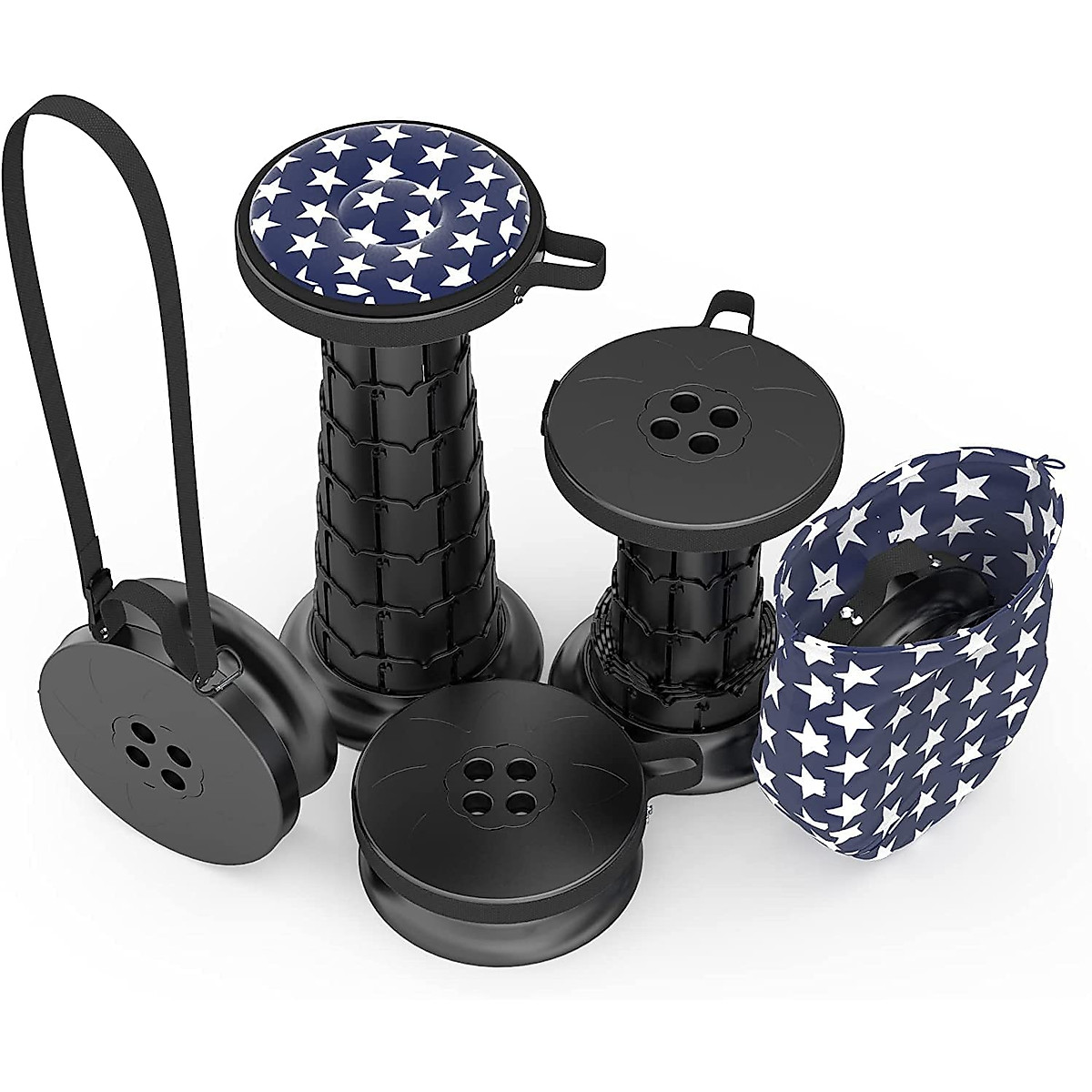 20.4“Telescoping Stool with Cushion,Portable Camping Stool More Sturdy Capacity 550Ib,Collapsible Retractable Stool Adjustable Folding Stool for Garden Fishing Hiking BBQ with Carry Bag,Carabiner