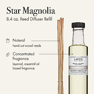 LAFCO New York Reed Diffuser Refill, Star Magnolia - 8.4 oz - Up to 4-Month Fragrance Life - Includes Natural Wood Reeds - Free of Dyes & Propellants - Made in The USA