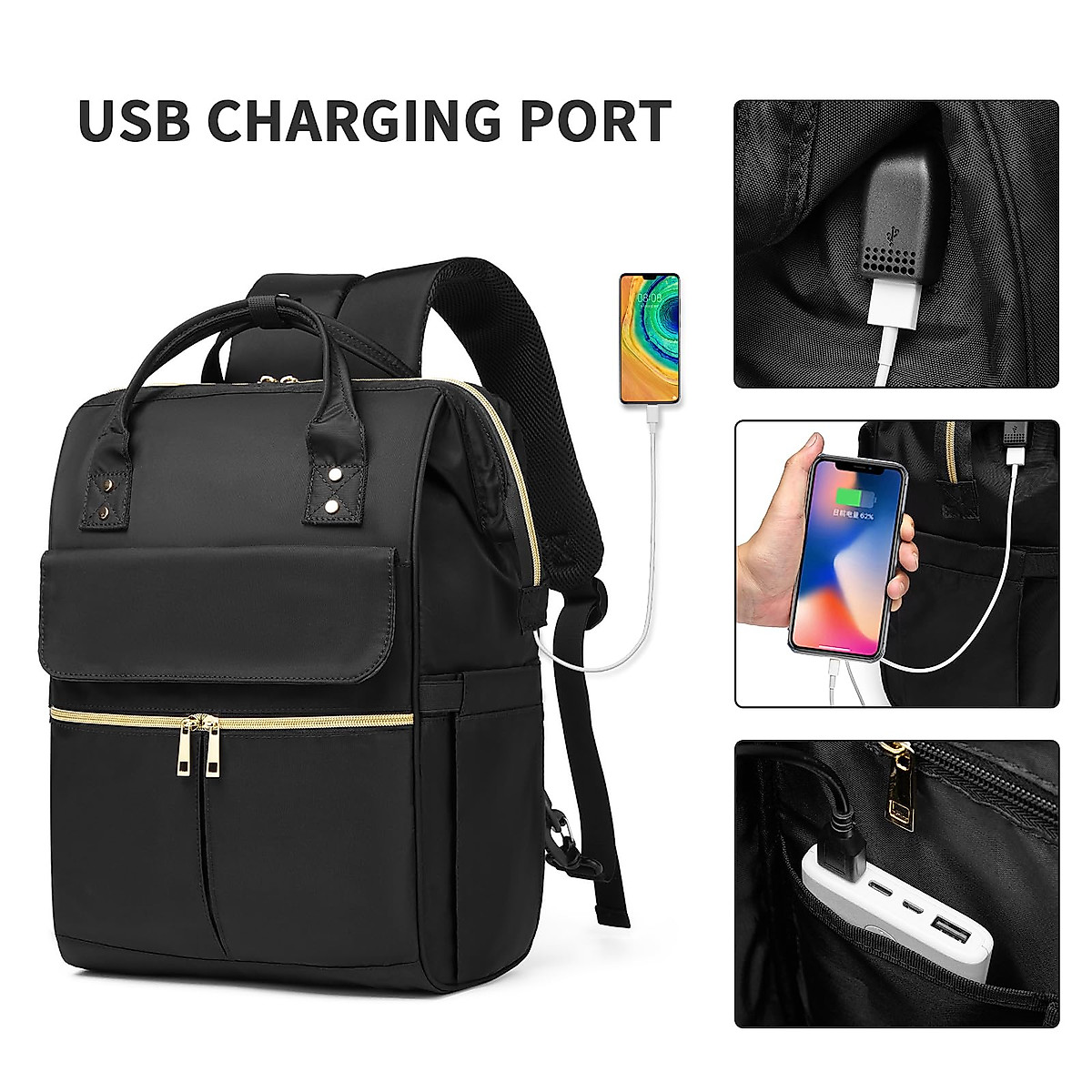 seyfocnia Laptop Backpack for Men,15.6 Inch Computer Bags for Laptops for Men Travel Backpack Purse Nurse Teacher Backpack College Work Bags Waterproof Laptop Backpack for Women with USB Port,Black