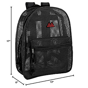 Summit Ridge Mesh Backpacks for Kids, Adults, School, Beach, and Travel, Colorful Transparent Mesh Backpacks with Padded Straps (Black) Large