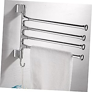 Zerodeko 4 Swivel Towel Rack Stainless Steel Towel Holder Stainless Steel Towel Rack w 4 Swivel Bars Wall Mounted Towel Holder Rotating Rod Wall-Mounted Towel Rack to Rotate Silver