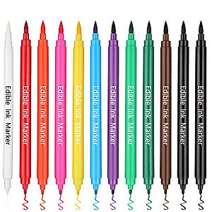 12 Pcs Food Coloring Pens Decorating Food Markers with Ultra Fine Tip (0.7 mm) Food Coloring Pens, Double Sided Food Gourmet Writers for DIY Fondant Cakes Frosting Baking Party