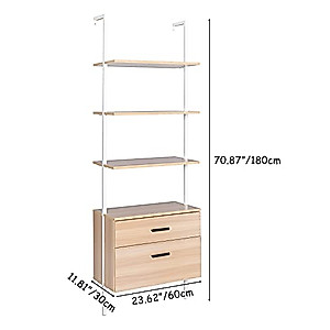 WEI WEI GLOBAL 3 Tiers Industrial Wall-Mounted Bookshelf with 2 Wood Drawers & Matte Steel Frame, Oak