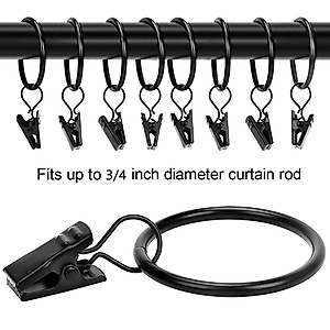 Curtain Rings with Clip - Set of 42,Interior Diameter 1",Fits up to 5/8 Inch Rod Made of Metal-Black