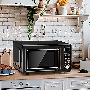 COSTWAY Retro Countertop Microwave Oven, 0.7Cu.ft, 700-Watt, High Energy Efficiency, 5 Micro Power, Delayed Start Function, with Glass Turntable & Viewing Window, LED Display, Child Lock (Gold)