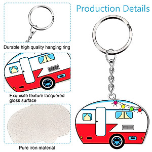 Hicarer 2 Pieces Retro Camper Keychain Cute Camping Car Keychain Travel RV Key Ring for Key Bag Decoration