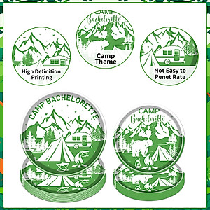 Refavor Camp Bachelorette Party Decorations - 96PCS Camping Bachelorette Plates and Napkins Forks Disposable Mountain Camp Tableware Set Bachelorette Bridal Shower Engagement Party Supplies Serve 24