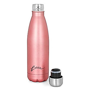 Bella&Jay Insulated Double Wall Vacuum Stainless Steel Sports Water Bottle, 17 oz Thermo Cola Shaped for hot or cold drinks - Rose Gold