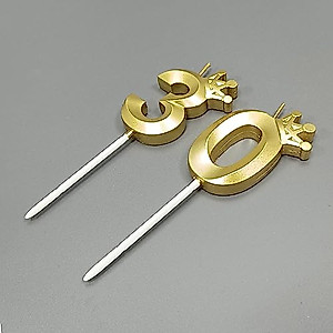 Number 30 Birthday Candle 3D Crown Designed 30th Cake Topper Decorations for Thirty Year Old Happy Birthday Candles Anniversaries (Crown-30, Gold)