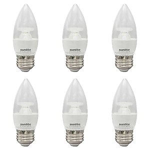Sunlite LED B11 Clear Chandelier Light Bulb, 4.5 Watts (40W=), 300 Lumens, 120 Volts, Dimmable, Medium E26 Base, Energy Star, 90 CRI, ETL Listed, Torpedo Tip, 2700K Soft White, 6 Pack