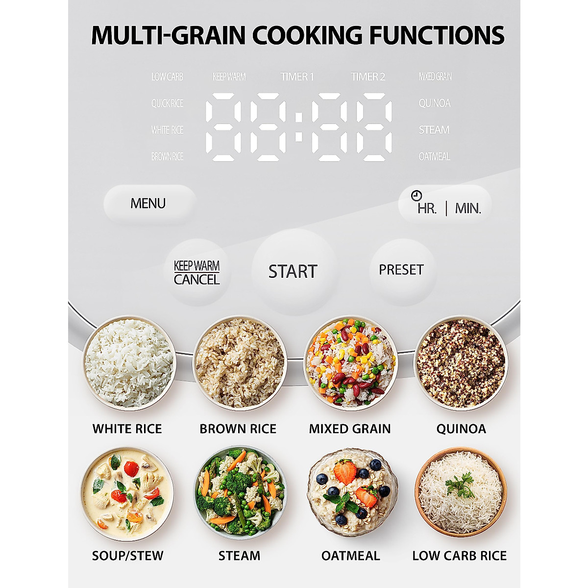 TOSHIBA Rice Cooker Induction Heating, with Low Carb Rice Cooker Steamer 5.5 Cups Uncooked - Japanese Rice Cooker, 8 Cooking Functions, 24-Hr Timer and Auto Keep Warm, White