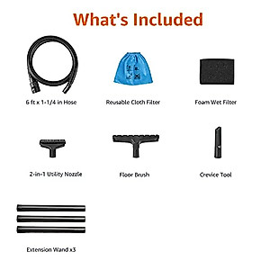 Amazon Basics Wet Dry Vacuum Cleaner, 4 gallon Shop, 3 HP Stainless Steel, Grey/Black