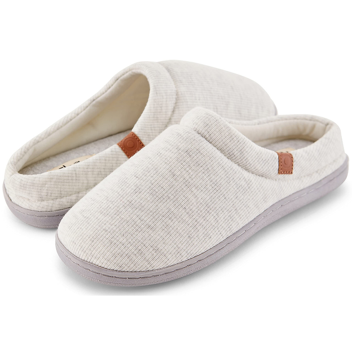 Floopi House Slippers for Women, Soft Ribbed Knit Closed Back Women Slipper, Multiple Layered Comfy Memory Insole Foam with Indoor & Outdoor Anti Skid Sole (XL, Stone Grey-387)